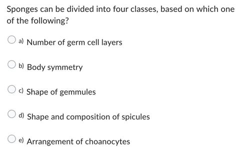 Answered Sponges Can Be Divided Into Four Classes Based On Which One
