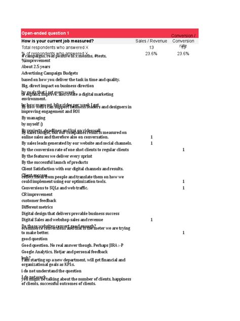 Open Ended Question Survey Format Pdf Web Traffic Analytics