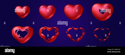 Heart Explosion Animation Sprite Sheet Sequence Frame With Red Cartoon Heart Disappear In Air