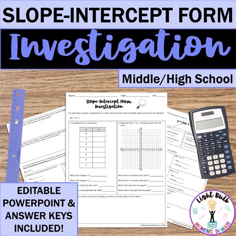 Slope Intercept Form Investigation Activity Editable Light Bulb Moments In Math
