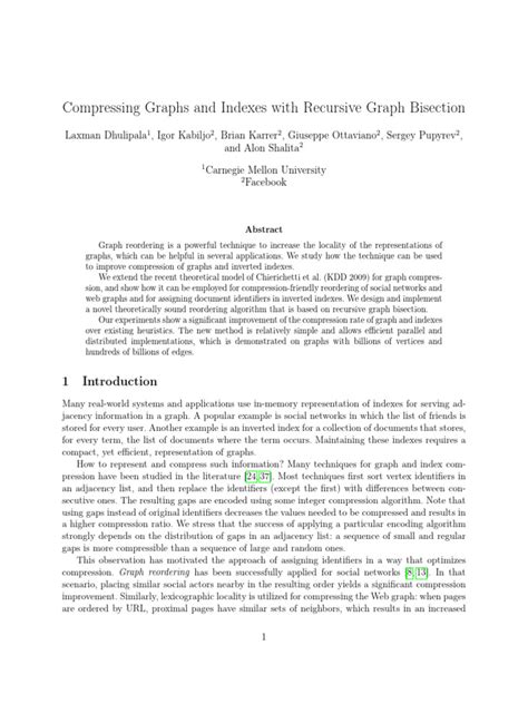 Dhulipala Et Al 2016 Compressing Graphs And Indexes With Recursive Graph Bisection Pdf