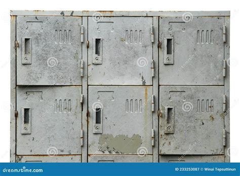 Locker Cabinet With Locks And Numbered Lockers In Various Colors Stock