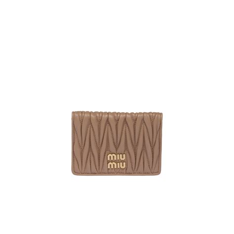 Miu Miu Matelassé Nappa Leather Card Holder In Cameo Modesens