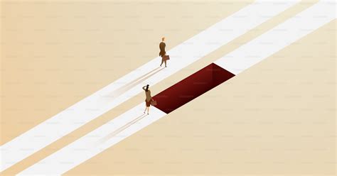 서로 다른 경력 경로와 장애물에 있는 사업가와 여성 사업가 간의 불평등한 비즈니스 차별 아이소메트릭 벡터 그림입니다 벡터