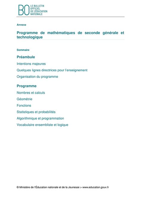 Programme 2nde Math Python Lycée