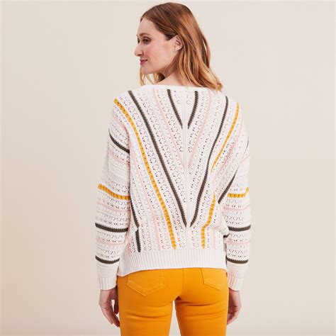 Pull manches longues ajouré beige femme Bréal