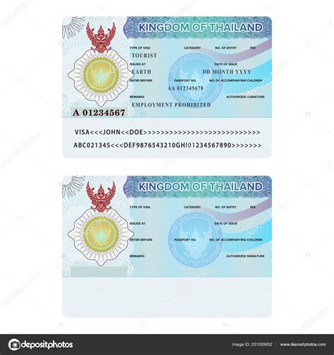Vector Thailand International Passport Visa Sticker Template Flat Style