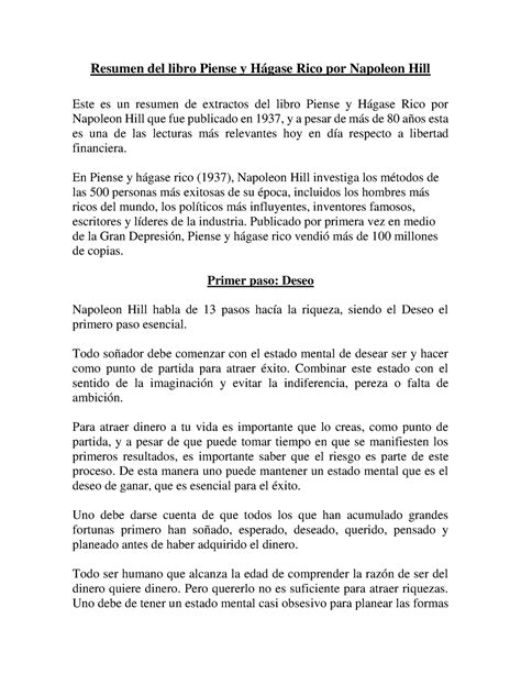 Resumen del libro Piense y Hágase Rico por Napoleon Hill En Piense y