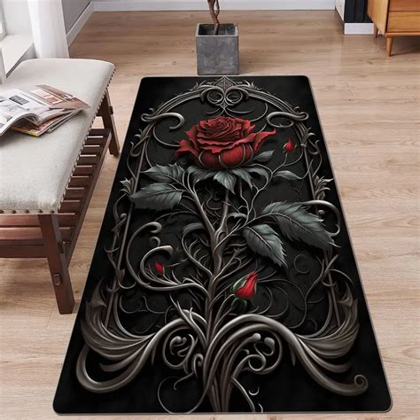 Gothic Rose Print Pattern Floor Rug Thickened Anti Slip Temu