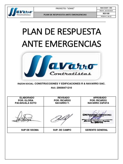 Plan De Respuesta Ante Emergencias Pdf Primeros Auxilios Incendios