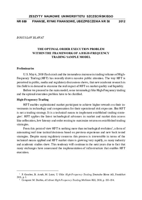 Pdf The Optimal Order Execution Problem Within The Framework Of A
