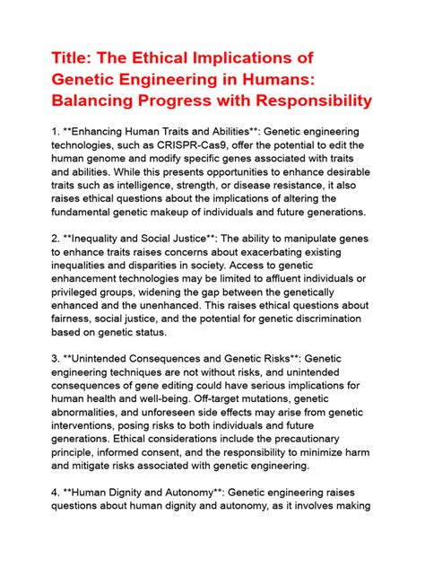 The Ethical Implications Of Genetic Engineering In Humans Balancing