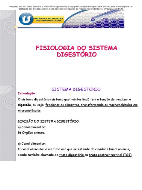 Fisiologia Do Sistema Digestório Pdf Sistema Digestivo Humano