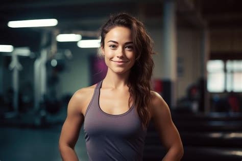 Premium Ai Image Smiling Beautiful Very Cute Fit Girl Standing In Gym