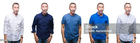 잘생긴 수석 노인의 우아한 사업가 서의 콜라주 배경 만드는 물고기 얼굴 입술 고 우 스 꽝 스러운 제스처와 격리 재미 있는 식입니다 귀여운에 대한 스톡 사진 및 기타 이미지