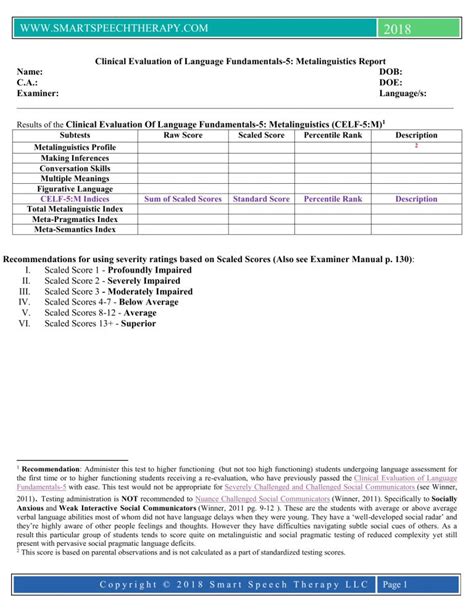 Celf Report Template With Regard To Speech And Language Report Template Examples Of