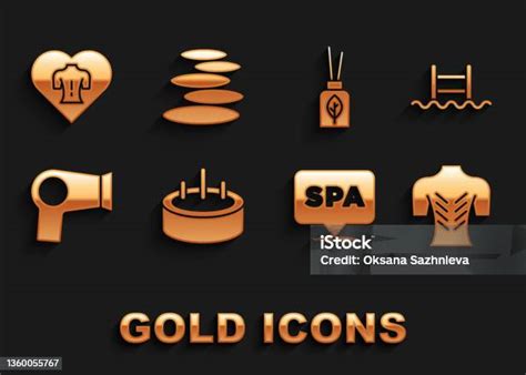 사다리 마사지 스파 살롱 헤어 드라이어 아로마 디퓨저 및 스택 핫 스톤 아이콘이있는 수영장을 설정합니다 벡터 건강관리와 의술에 대한 스톡 벡터 아트 및 기타 이미지 Istock