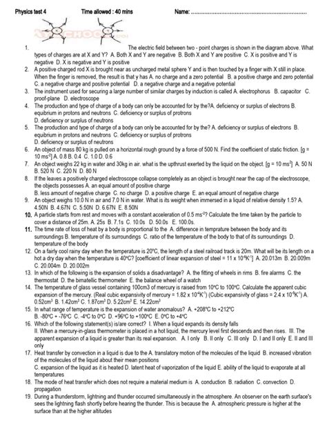 Physics Test 4 Pdf Liquids Thermal Expansion