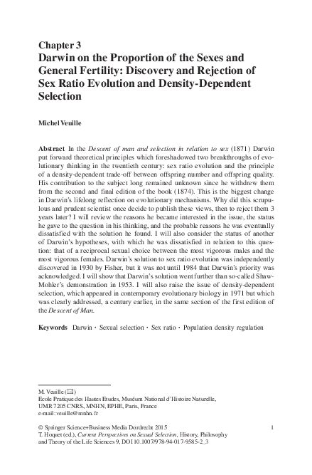 Pdf Darwin On The Proportion Of The Sexes And General Fertility