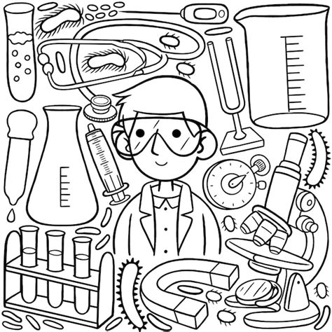 Premium Vector A Line Art Drawing Of A Man Scientist With Various