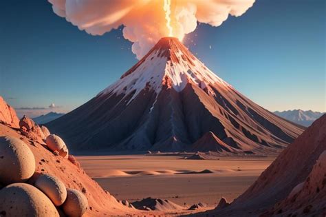 Aktiver Vulkan Bricht Aus Und Spuckt Lava Aus Vulkanisches Landbild