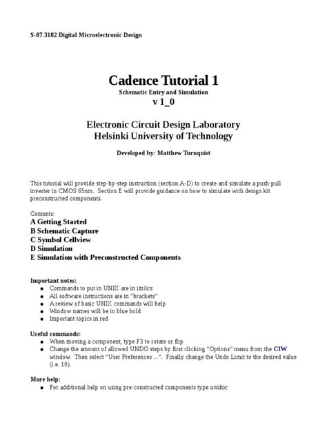 cadence tutorial 1 v 1 0 electronic circuit design laboratory