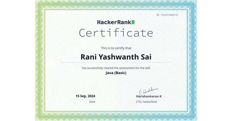 Yashwanth Sai Rani On Linkedin Hackerrank Skill Certificate
