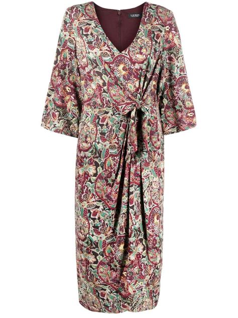 Ralph Lauren Floral Print Midi Dress Red Editorialist