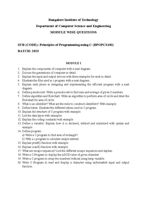 Module Wise Question Bank Bangalore Institute Of Technology