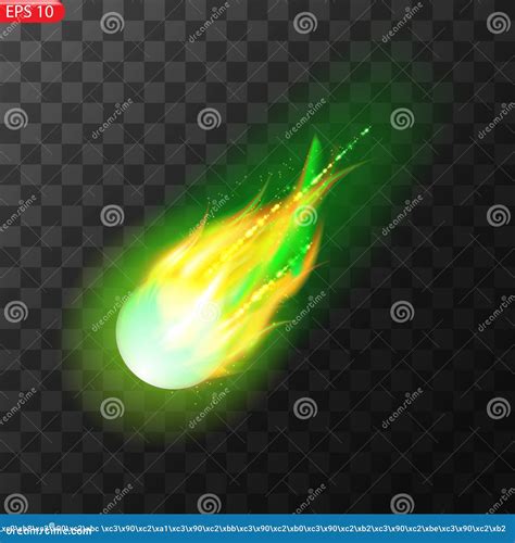 Vector Illustration Of Realistic Falling Comet Isolated Transparent Background Shooting Star