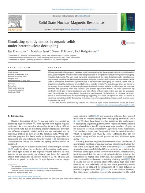 Pdf Simulating Spin Dynamics In Organic Solids Under Heteronuclear