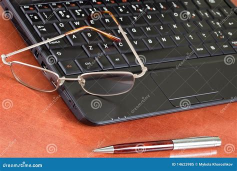 Laptop Glasses And Pen Stock Image Image Of Mobility 14623985