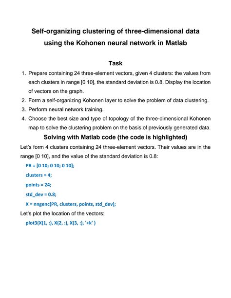 Solution Clustering 3d Data With Kohonen Neural Network In Matlab