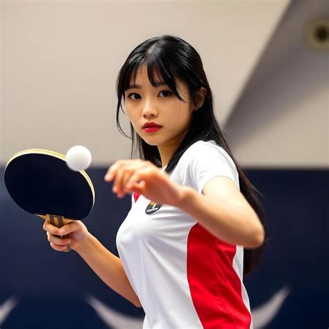 An Illustration Of A Female Table Tennis Player Premium Ai Generated