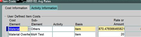 how to populate subelement in average costing — oracle mosc