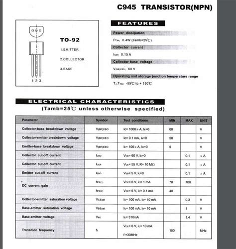 H945 транзистор характеристики, datasheet и российские аналоги