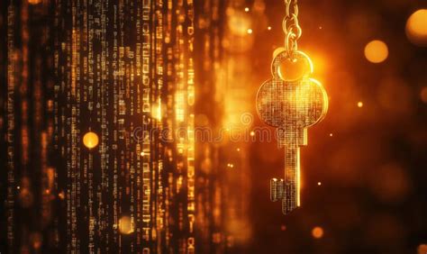 Golden Key Digital Data Background Glowing Key With Binary Code