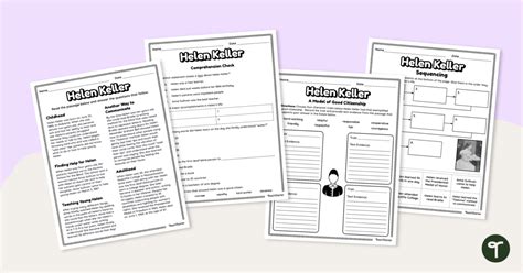 Helen Keller Reading Comprehension Passage Tasks Teach Starter