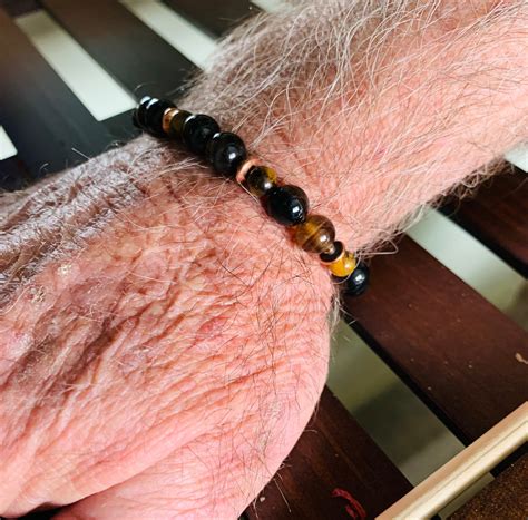 Tigers Eye And Black Bead Bracelet For Men Contemporary Mens Black