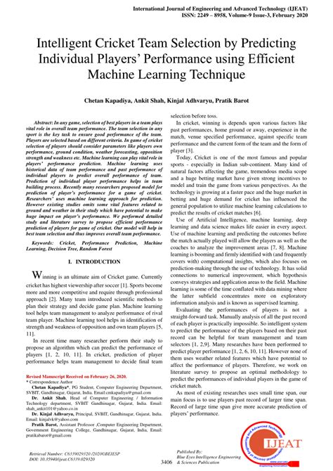 Pdf Intelligent Cricket Team Selection By Predicting Individual Players Performance Using