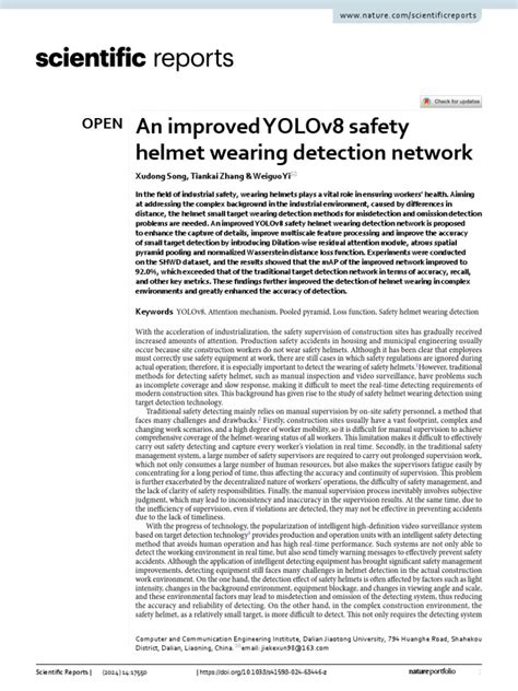An Improved Yolov8 Safety Helmet Wearing Detection Network Xudong Song Tiankai Zhang And Weiguo