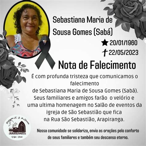 Nota De Pesar Pelo Falecimento Da Servidora Sebastiana Maria De Sousa