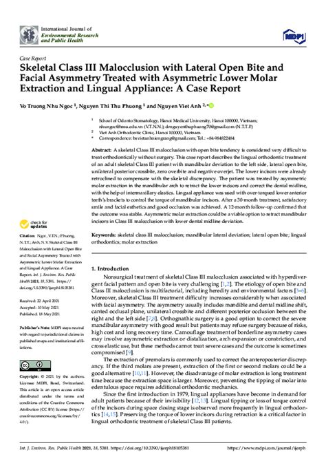 Pdf Skeletal Class Iii Malocclusion With Lateral Open Bite And Facial