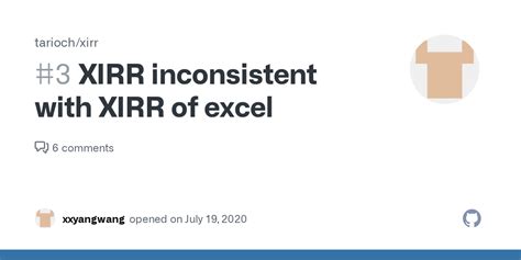 Xirr Inconsistent With Xirr Of Excel · Issue 3 · Tariochxirr · Github