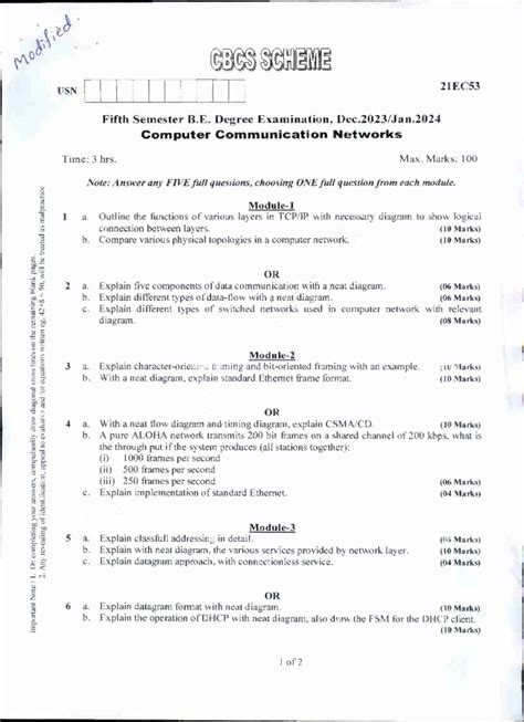 Cn Vtu Evaluation Scheme2 Modifies Cbcs Scheme 21ec53 Usn Fifth Semester B Degree