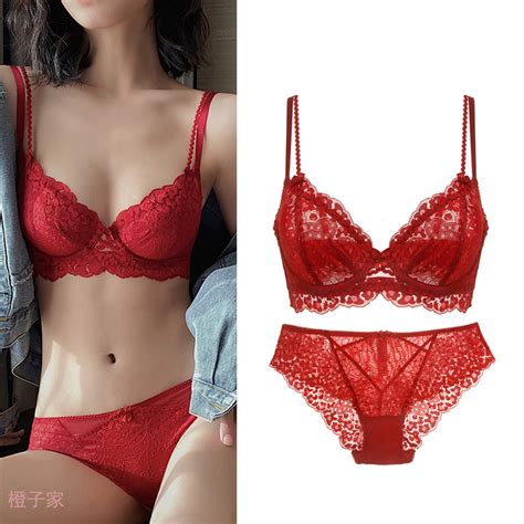 内衣女大胸显小文胸套装调整型防下垂超薄款胖mm大码胸罩本命年夏 虎窝淘