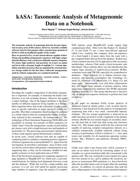 Pdf Kasa Taxonomic Analysis Of Metagenomic Data On A Notebook