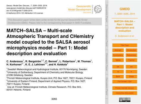 Pdf Match Salsa Multi Scale Atmospheric Transport And Chemistry Model Coupled To The Salsa