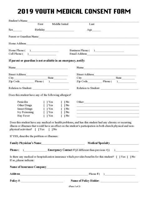 Fillable Online 2019 Youth Medical Consent Form Aws Fax Email Print