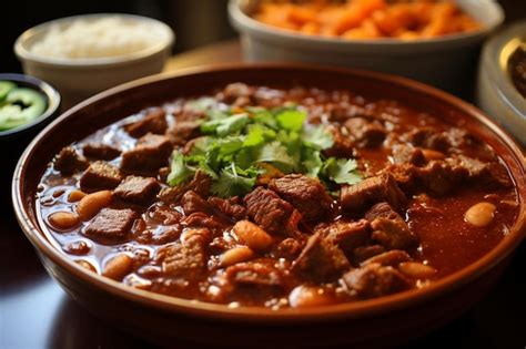 Closeup Of Menudo With A Drizzle Of Hot Sauce Traditional Mexicano